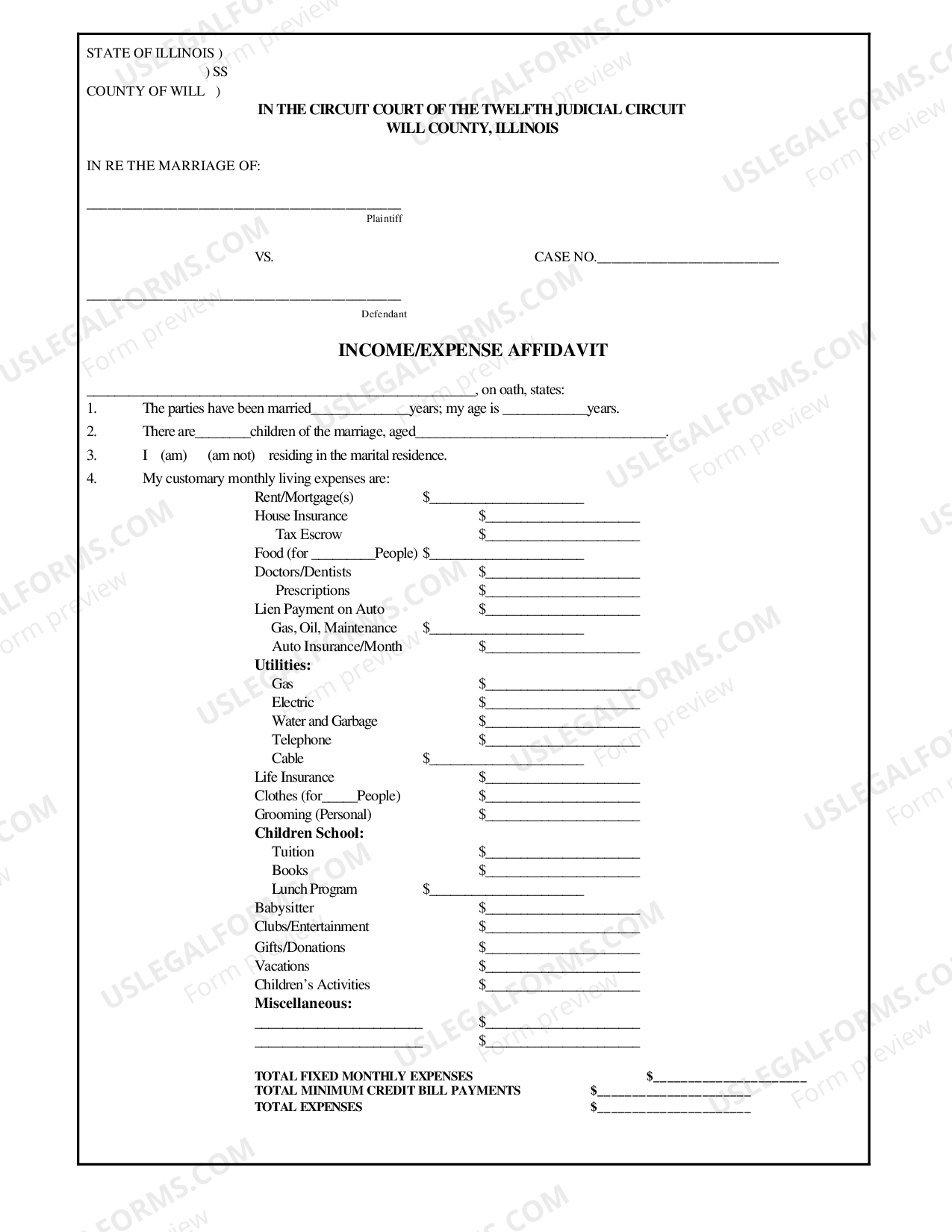 Illinois Income - Expense Affidavit | US Legal Forms