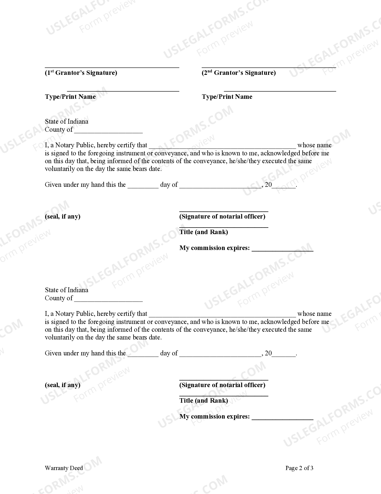 Indiana Warranty Deed from Husband and Wife to Husband and Wife | US ...