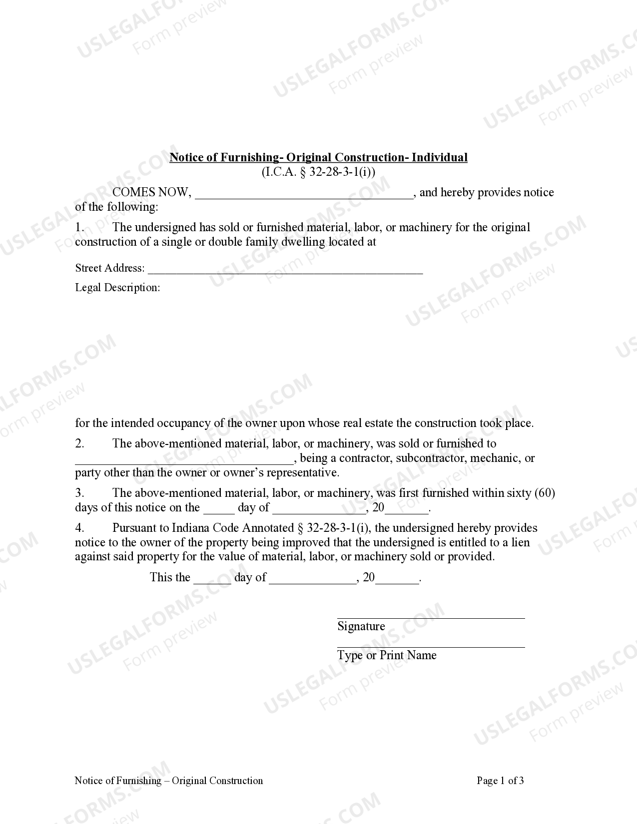 Indiana Notice of Furnishing - Original Construction - Indiana Notice I ...