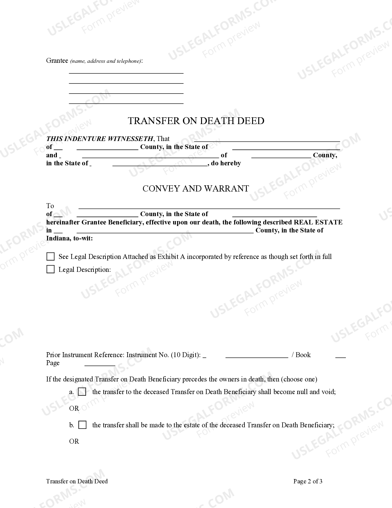 Indiana Transfer on Death Deed - TOD from Two Individuals / Husband and Wife - Indiana Transfer ...