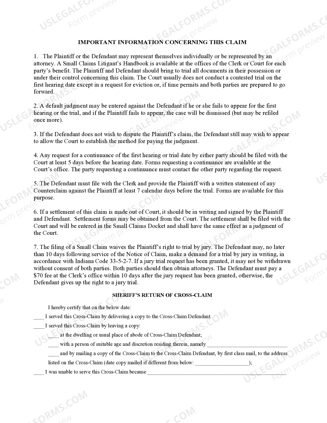 Indiana Notice of Crossclaim | US Legal Forms