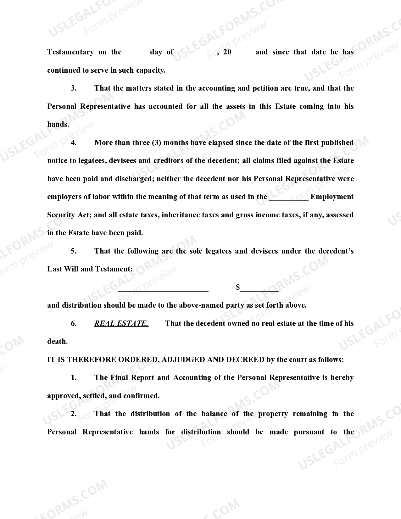 Indiana Order Approving Personal Representative’s Final Report and ...