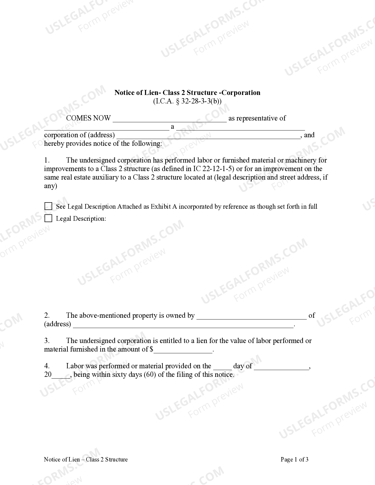 Indiana Notice of Lien - Class 2 Structure - Indiana Class 2 Structure ...