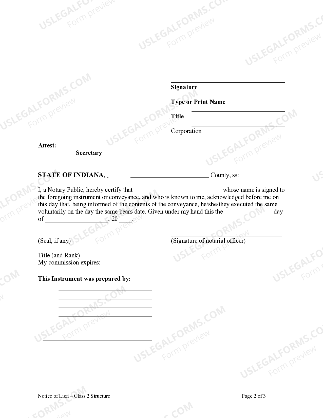 Indiana Notice of Lien - Class 2 Structure - Indiana Class 2 Structure ...
