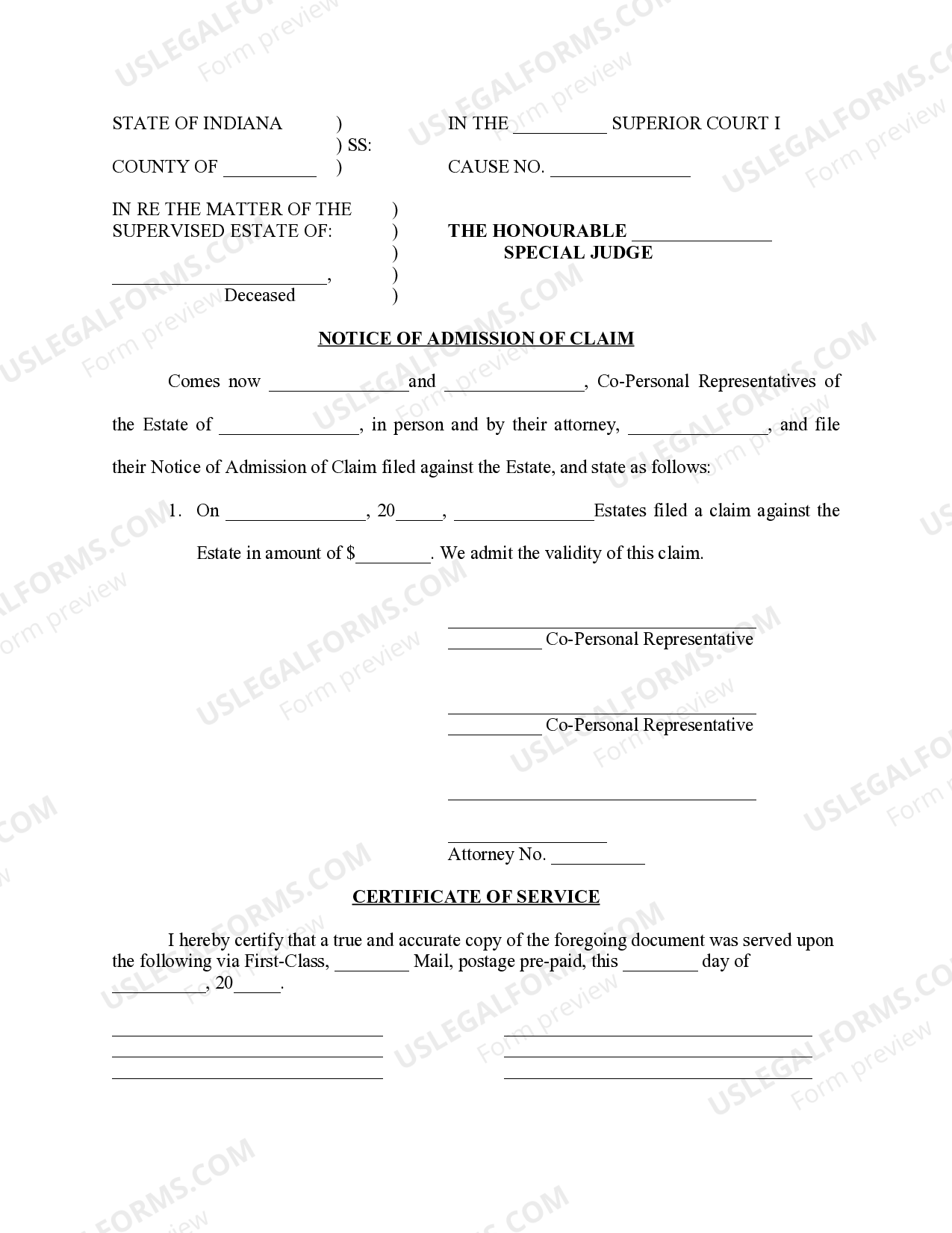 Indiana Notice of Admission of Claim | US Legal Forms