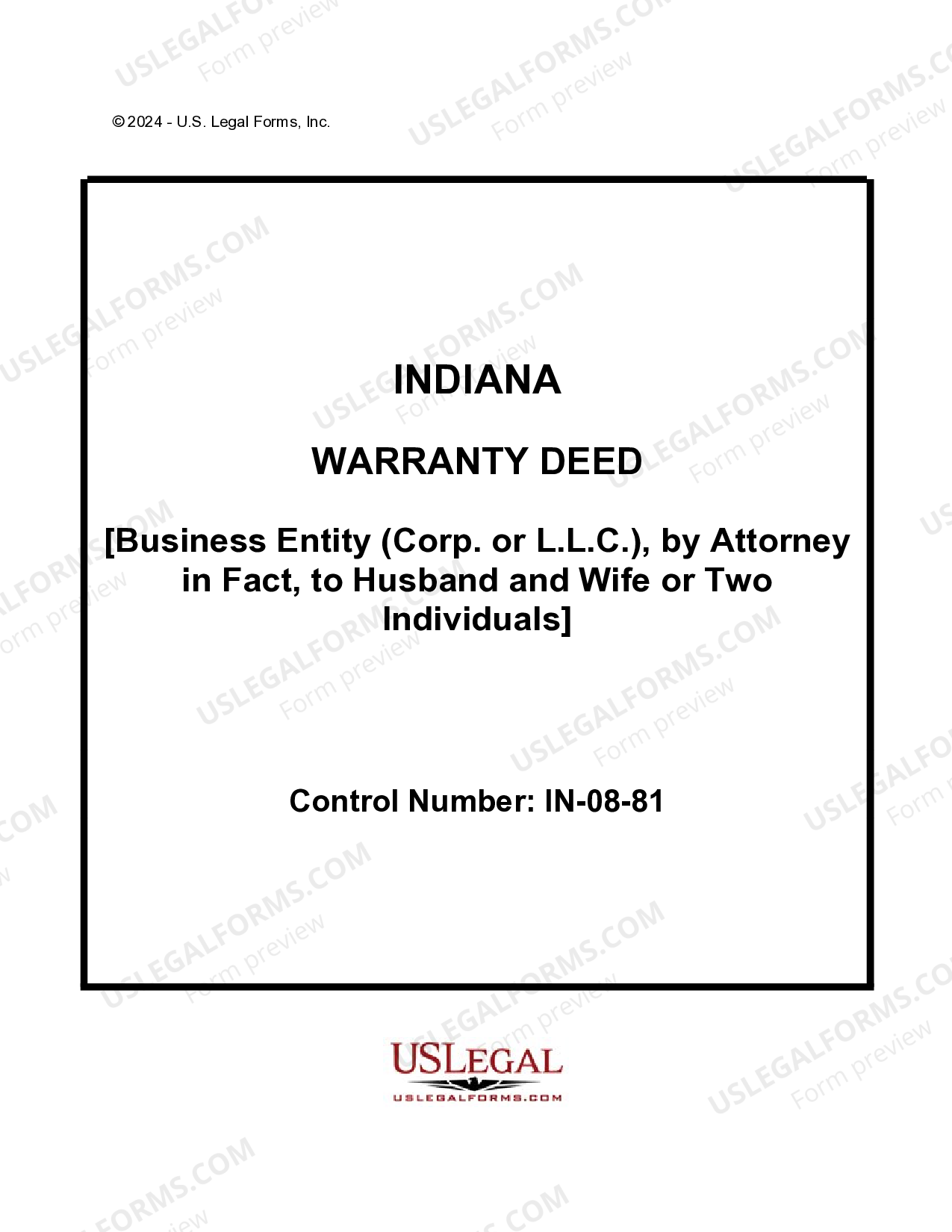 Indiana Warranty Deed from Business Entity, through attorney-in-fact ...