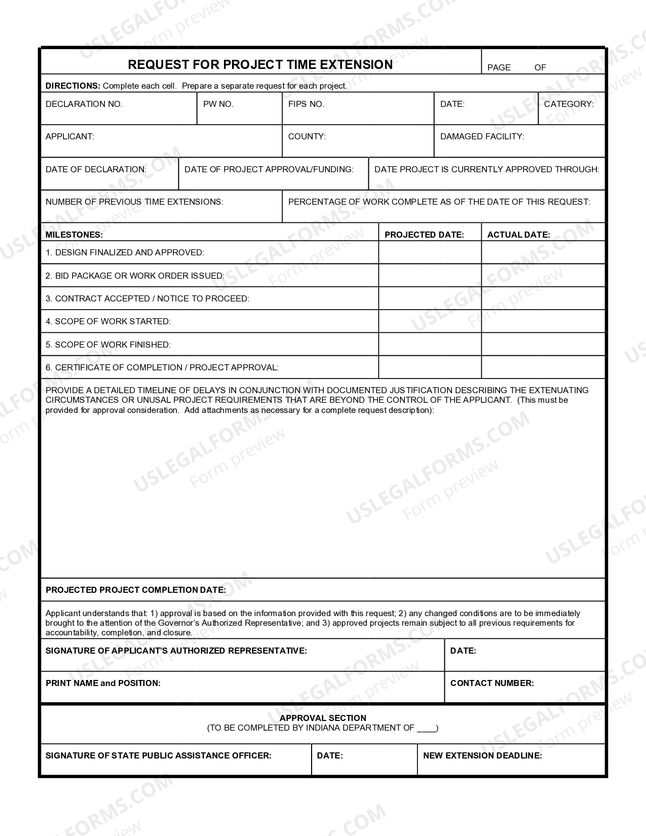 Indiana Request for Project Time Extension | US Legal Forms
