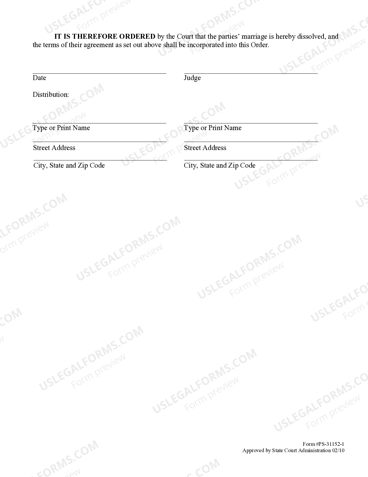 Indiana Decree of Dissolution of Marriage and Settlement Agreement with ...