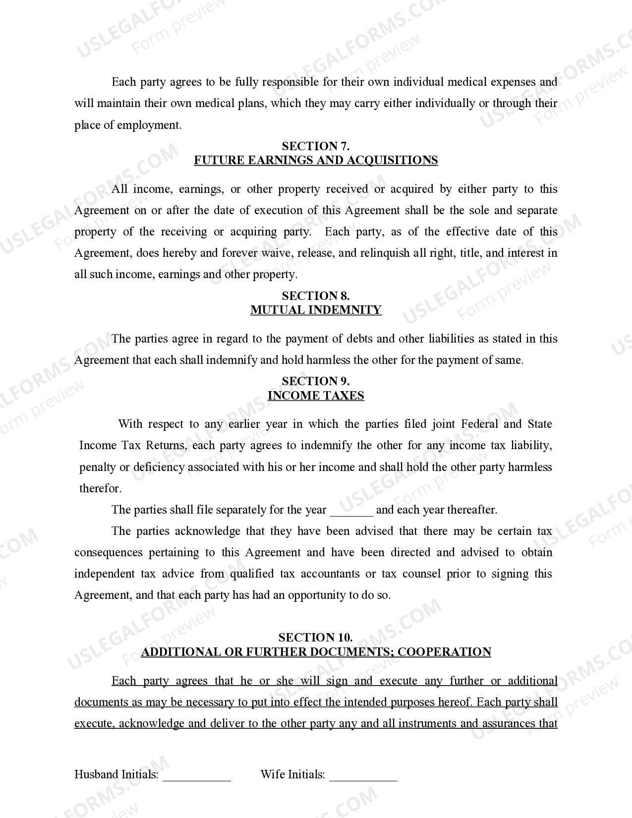 Indiana Marital Legal Separation and Property Settlement Agreement for ...