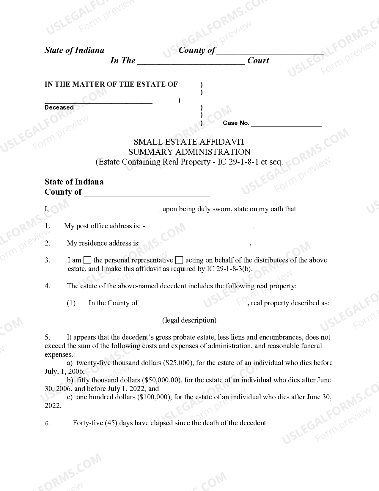 Indiana Summary Administration Package - Under 100,000 - Personal ...