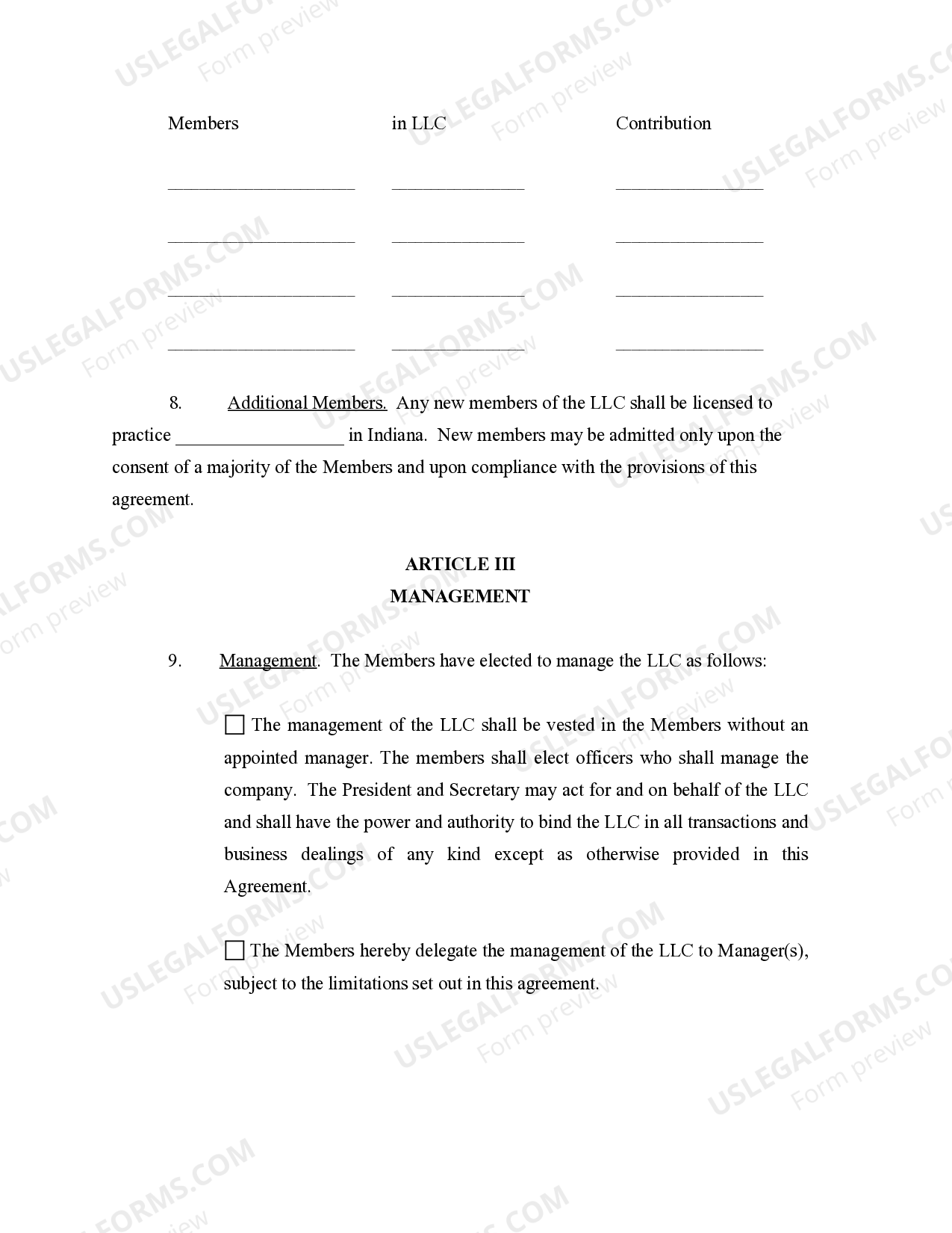 Indiana Sample Operating Agreement for Professional Limited Liability ...