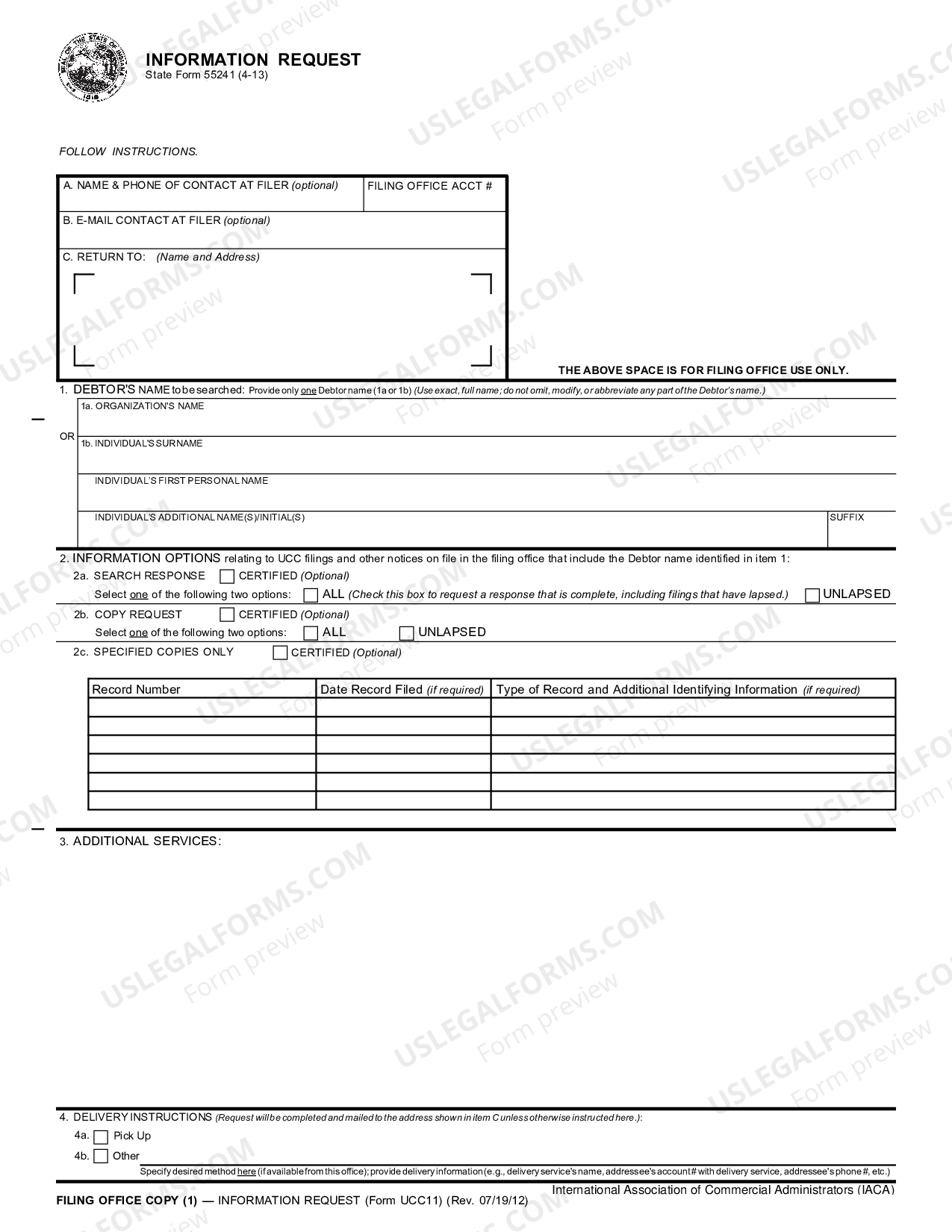 Indiana UCC11 Information Request | US Legal Forms