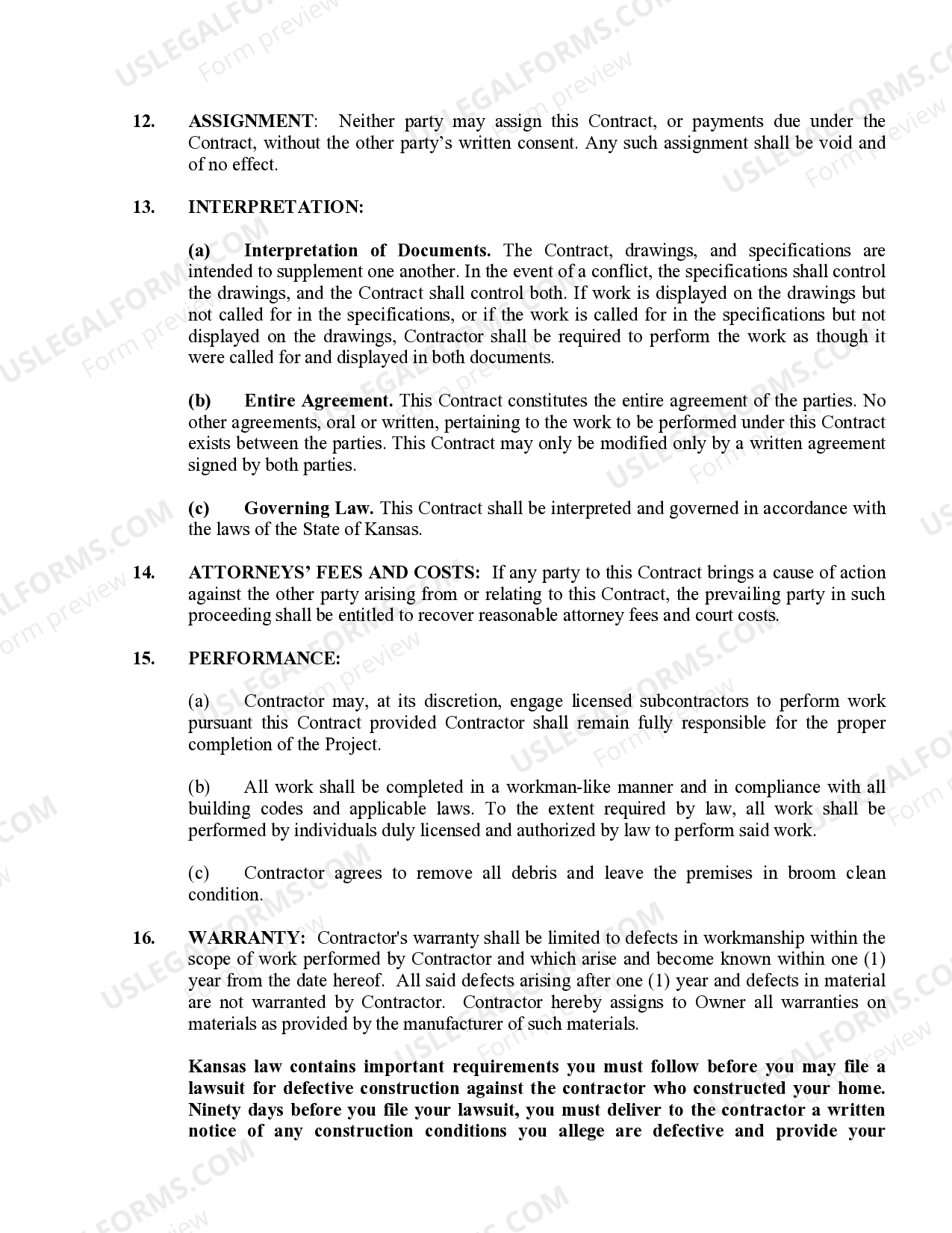 Kansas Construction Contract Cost Plus or Fixed Fee - Cost Plus Fixed ...