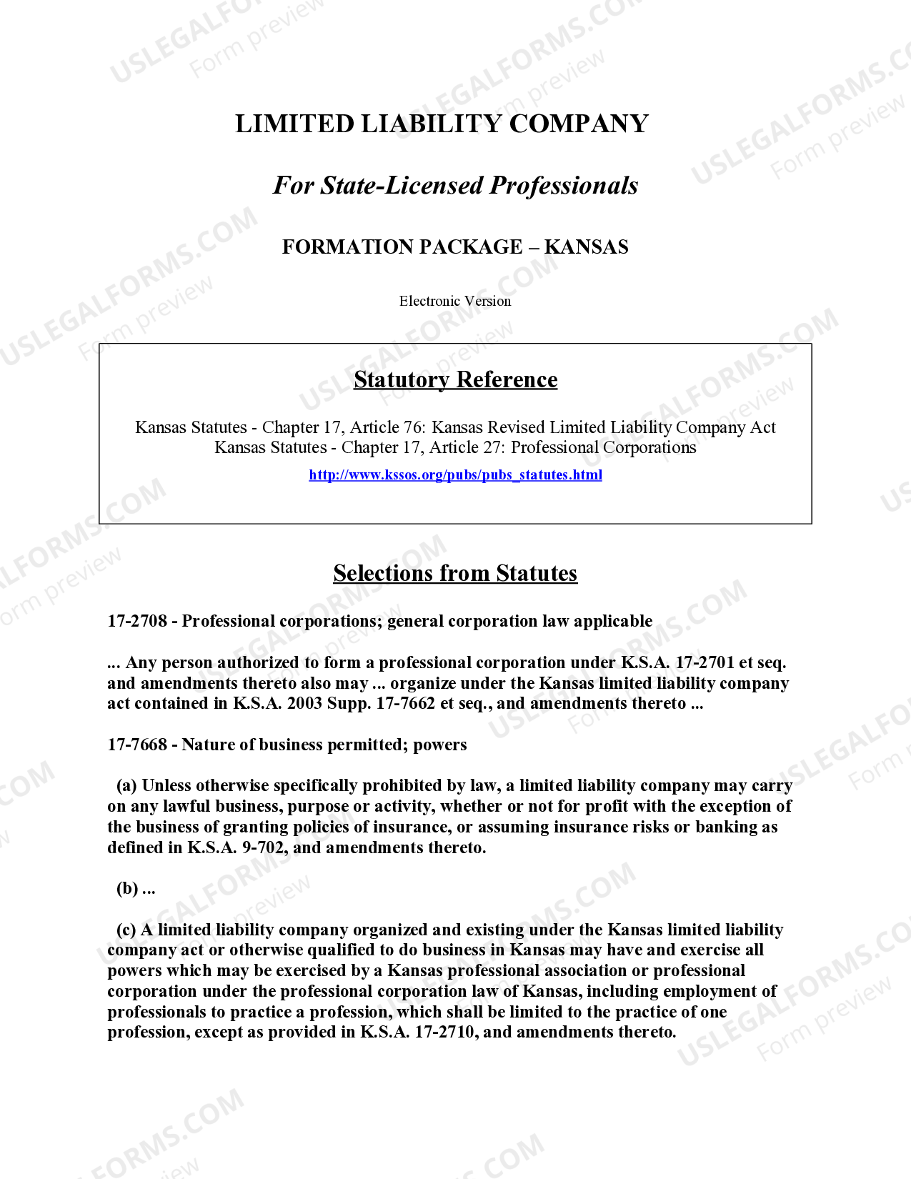 Kansas Professional Limited Liability Company PLLC Formation Package ...