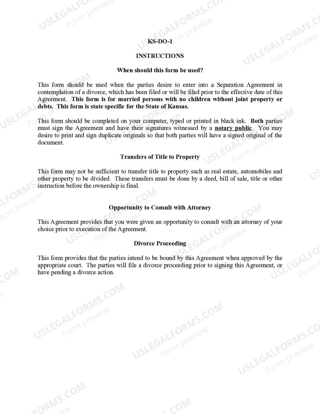 Kansas Marital Separation Agreement Form | US Legal Forms