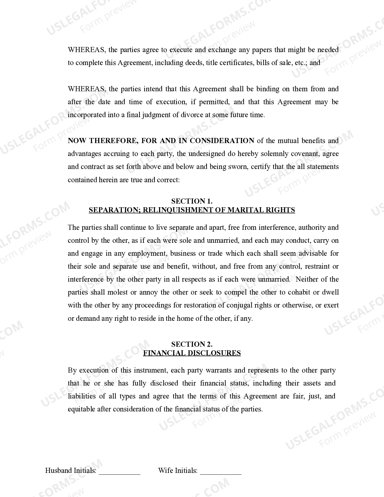 Kansas Marital Legal Separation and Property Settlement Agreement Minor ...