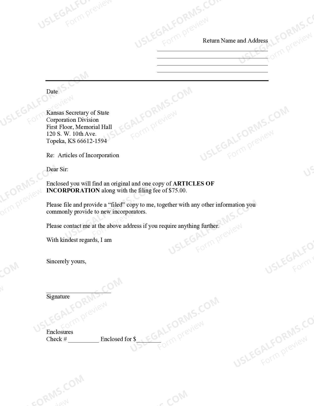 Sample Transmittal Letter to Secretary of State's Office to File ...
