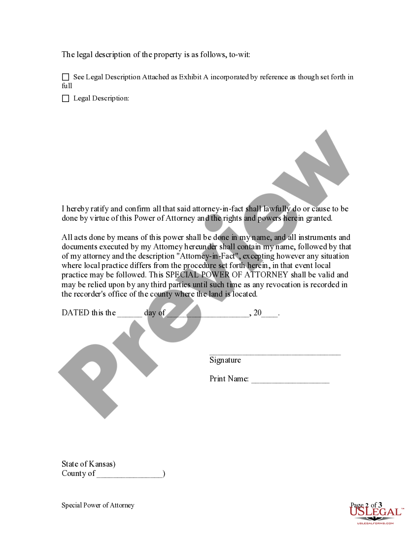 Kansas Special Or Limited Power Of Attorney For Real Estate Sales kansas-special-or-limited-power-of-attorney-for-real-estate-sales