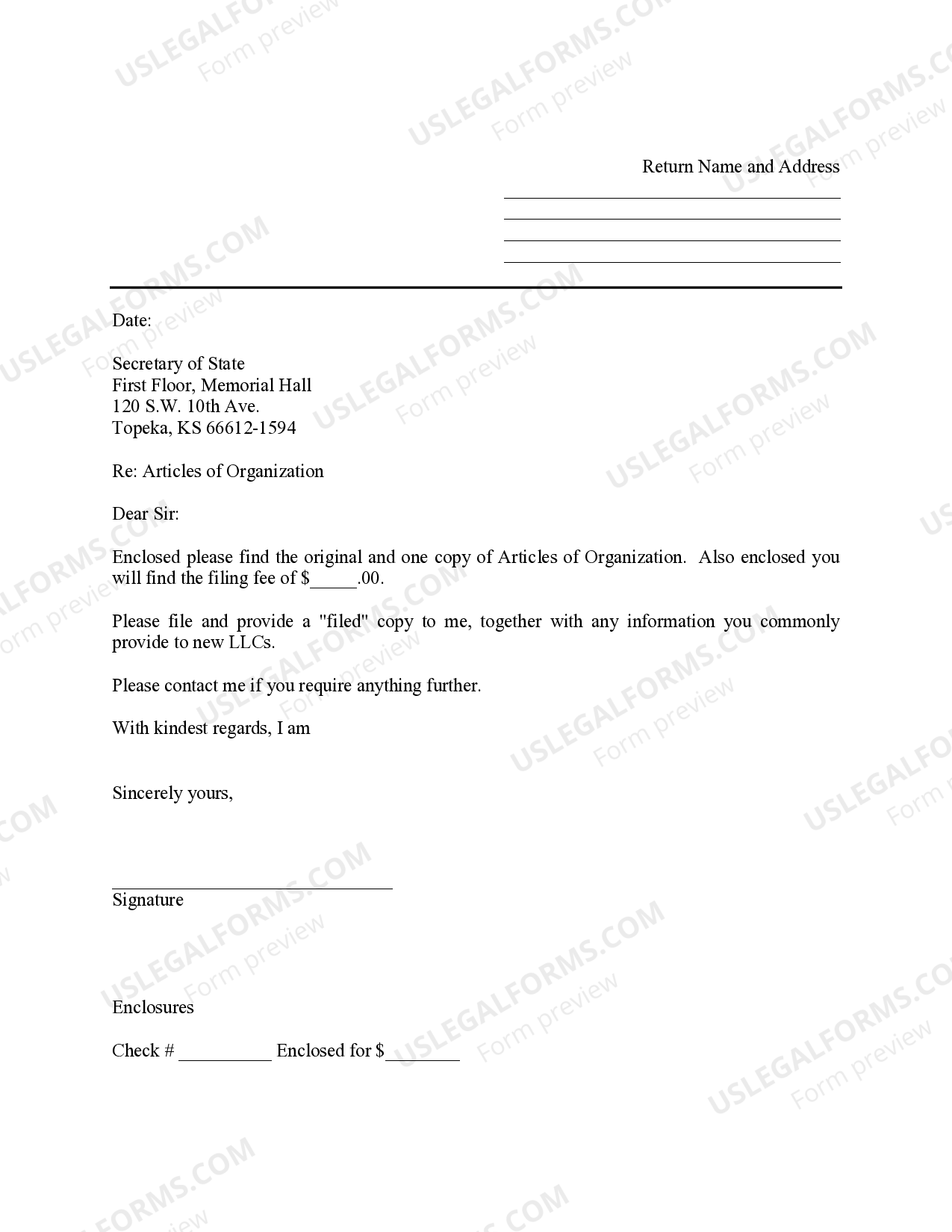Kansas Sample Transmittal Letter | US Legal Forms