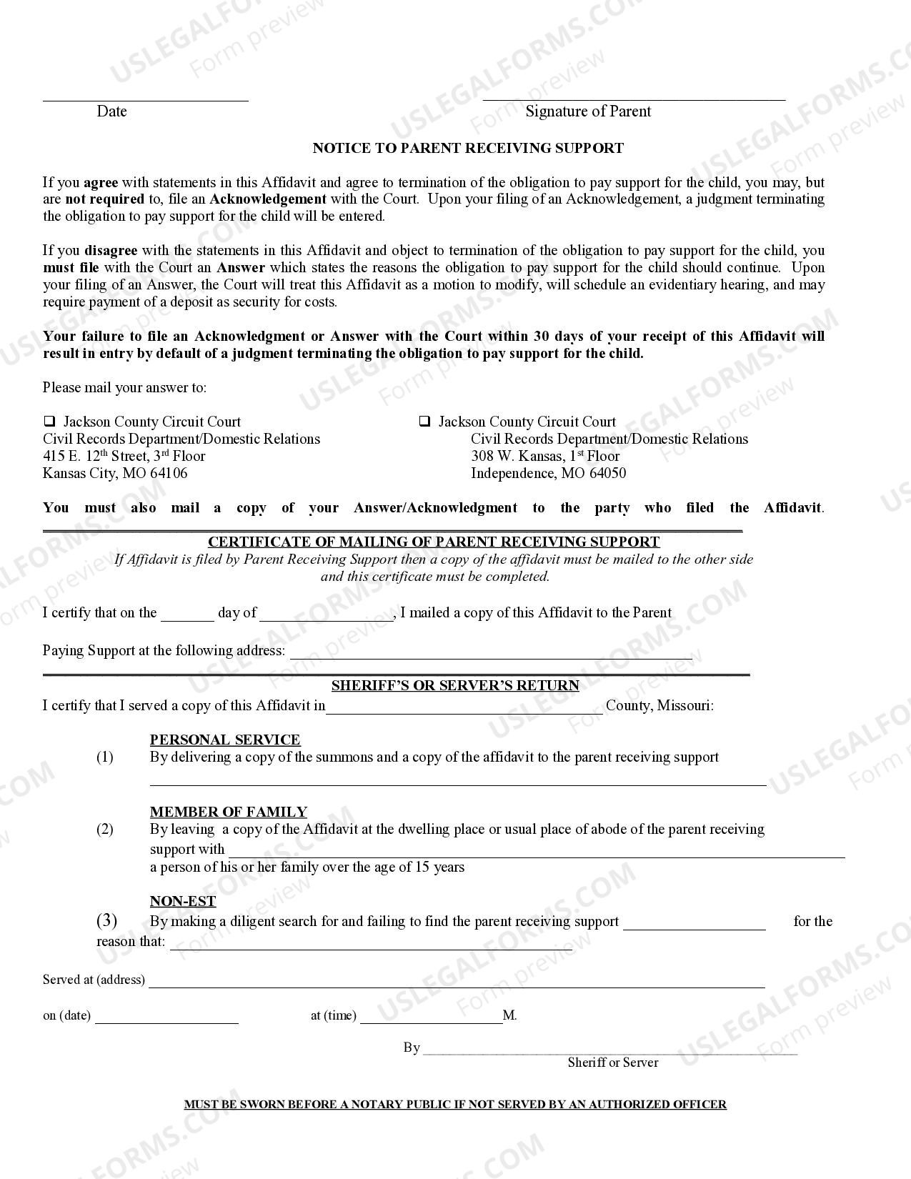 Kansas Affidavit for Termination of Child Support and Modification | US ...