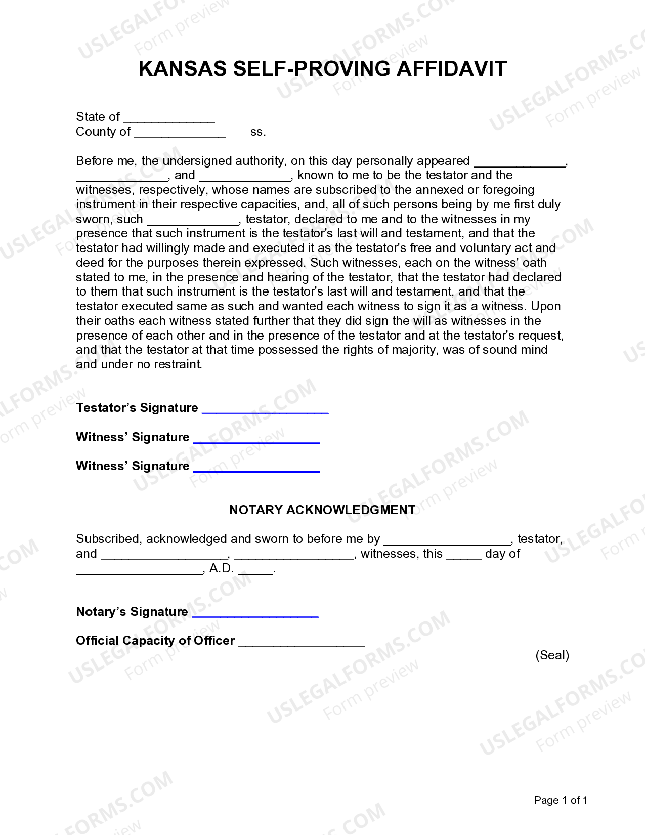 Kansas Self-Proving Affidavit | US Legal Forms