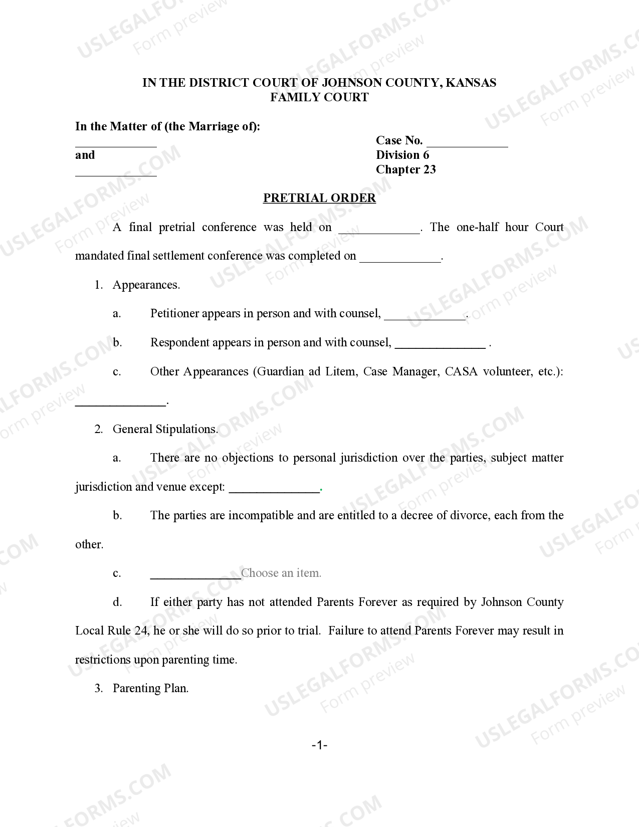 Kansas Pretrial Order | US Legal Forms