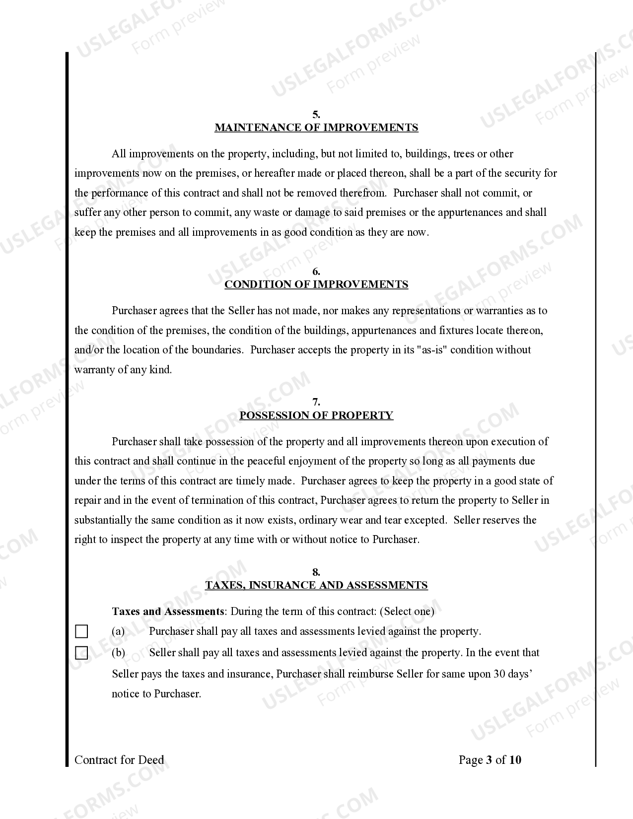 Kentucky Agreement or Contract for Deed for Sale and Purchase of Real ...