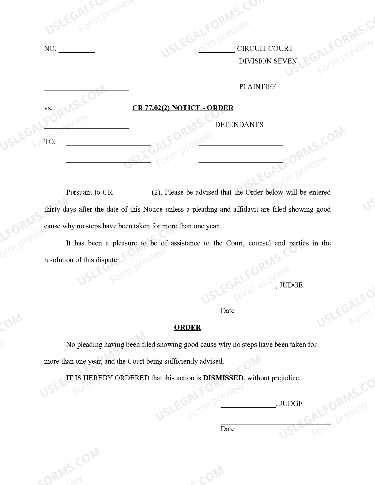 Kentucky Notice - Order | US Legal Forms