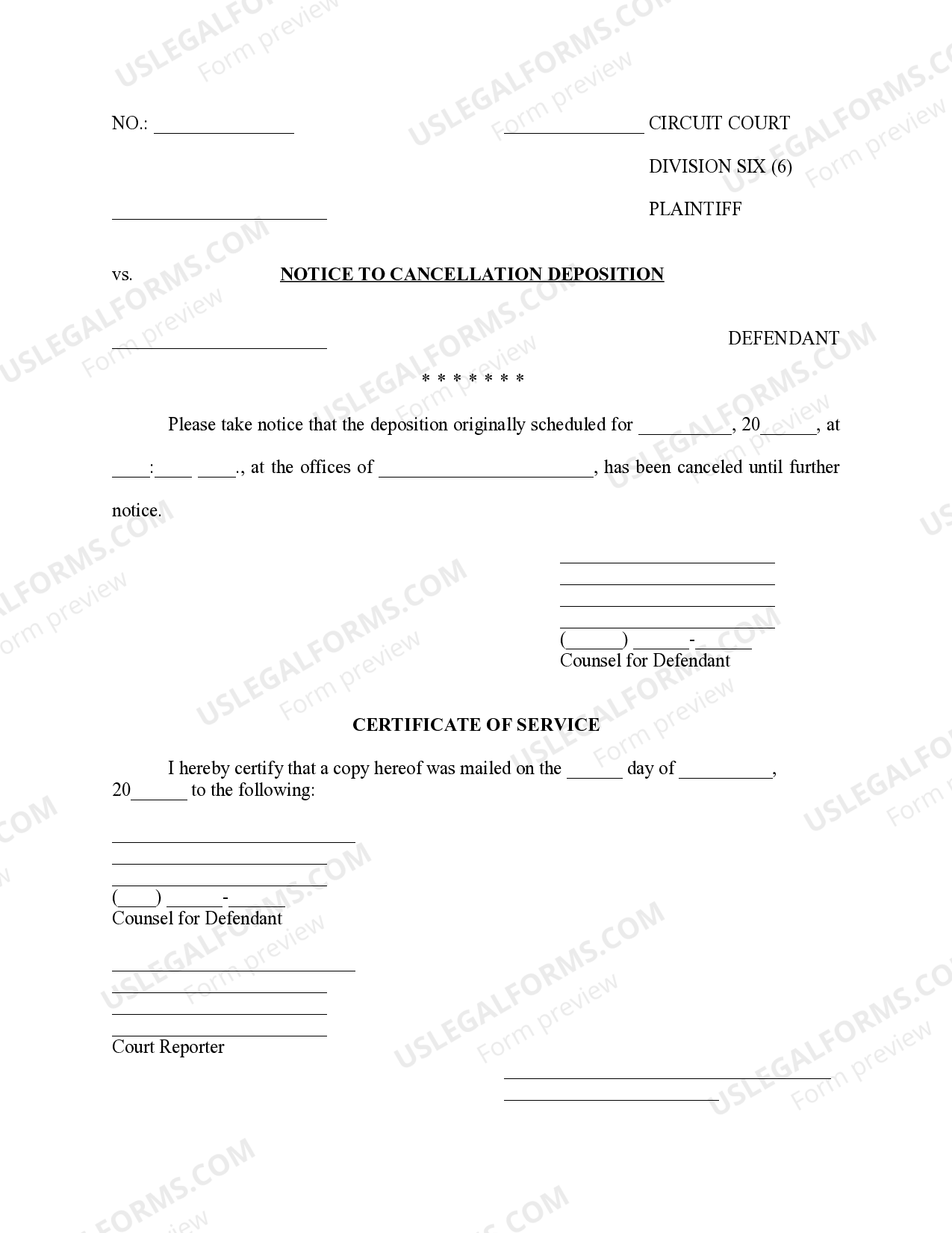 Kentucky Notice Of Cancellation of Deposition | US Legal Forms