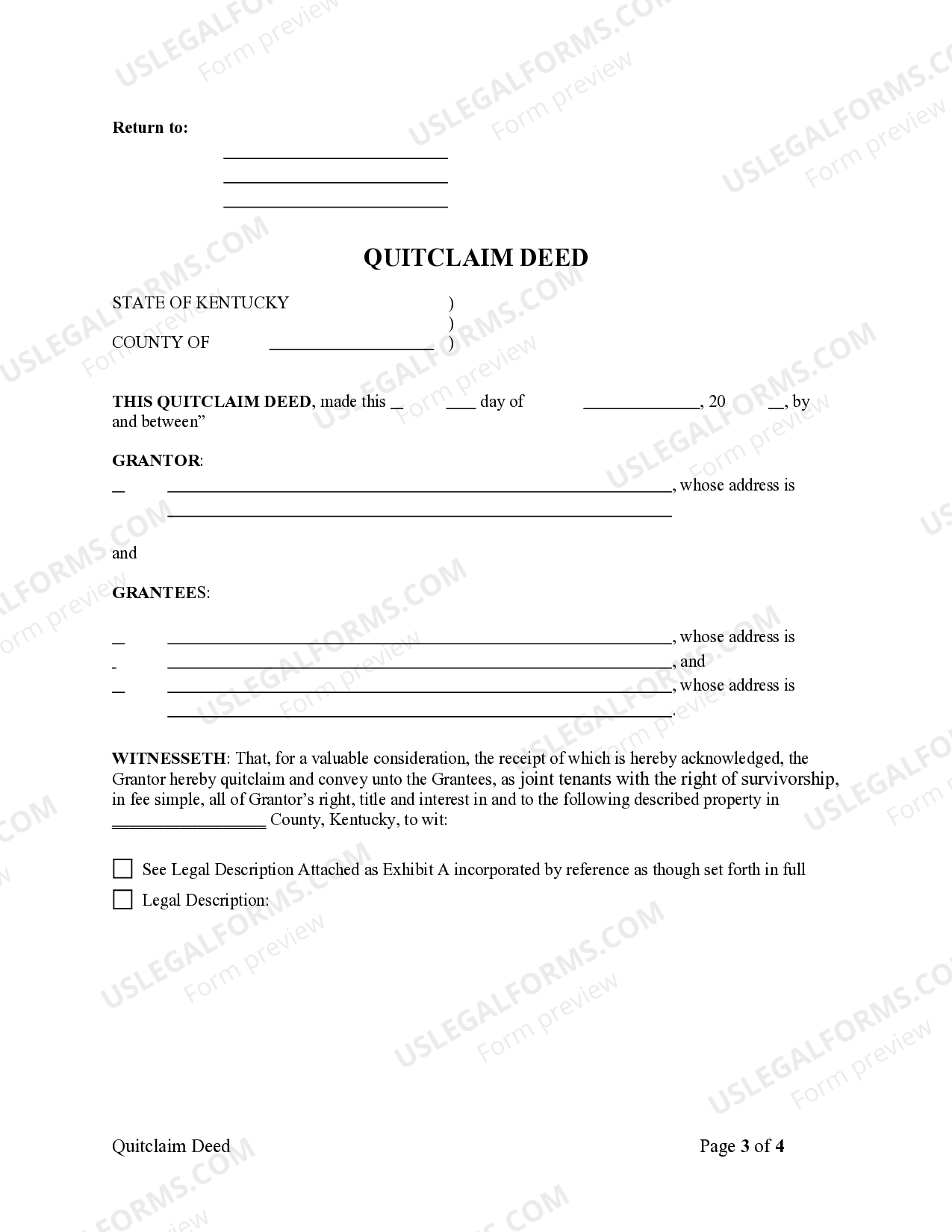 Kentucky Quitclaim Deed from Individual to Two Individuals | US Legal Forms