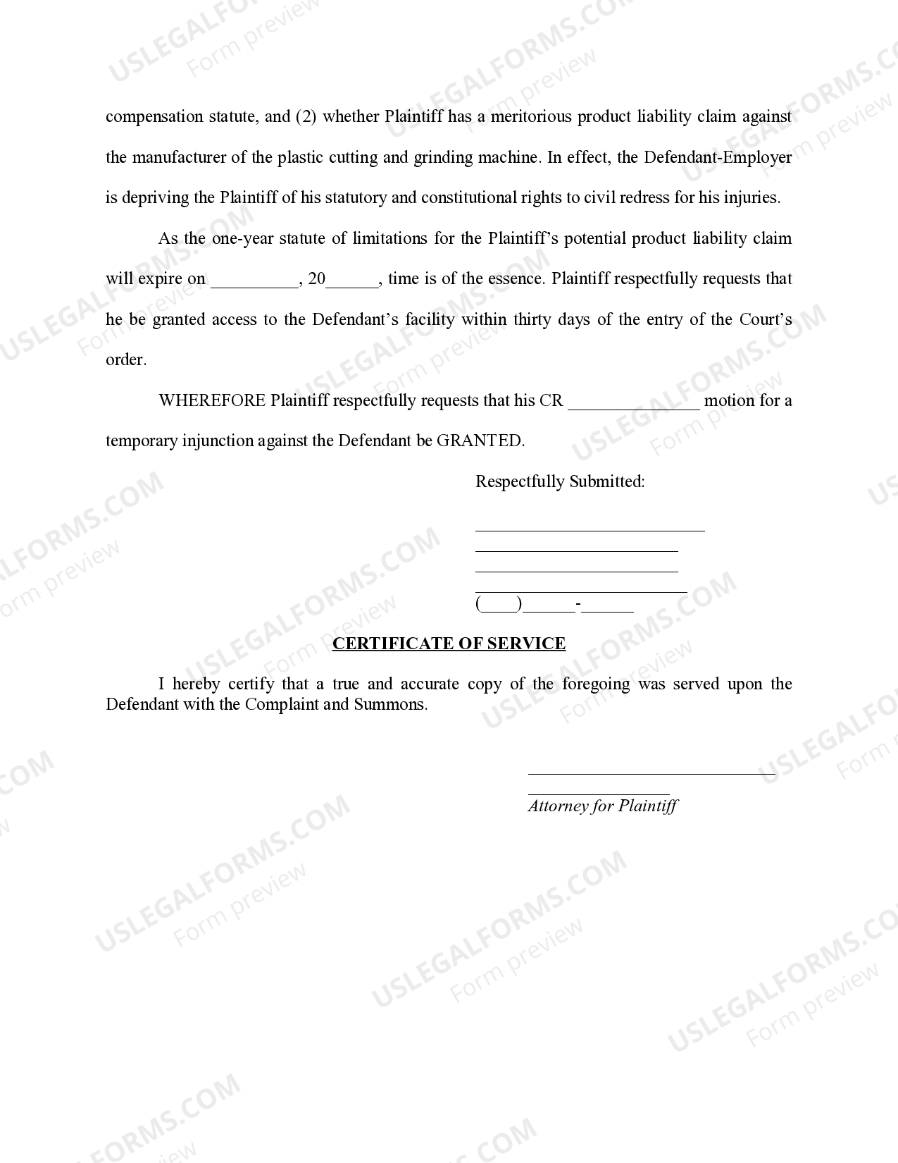 Kentucky Motion for Temporary Injunction | US Legal Forms