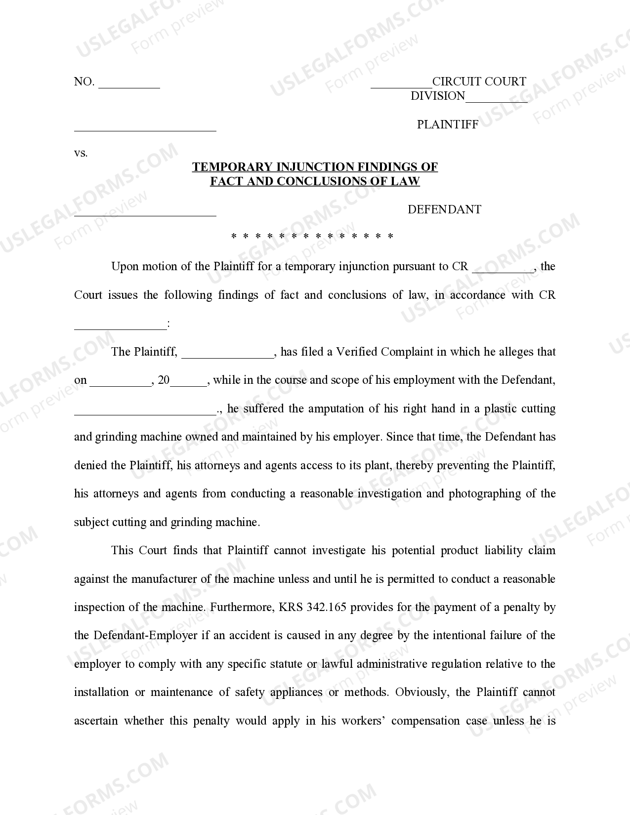 Kentucky Motion for Temporary Injunction | US Legal Forms
