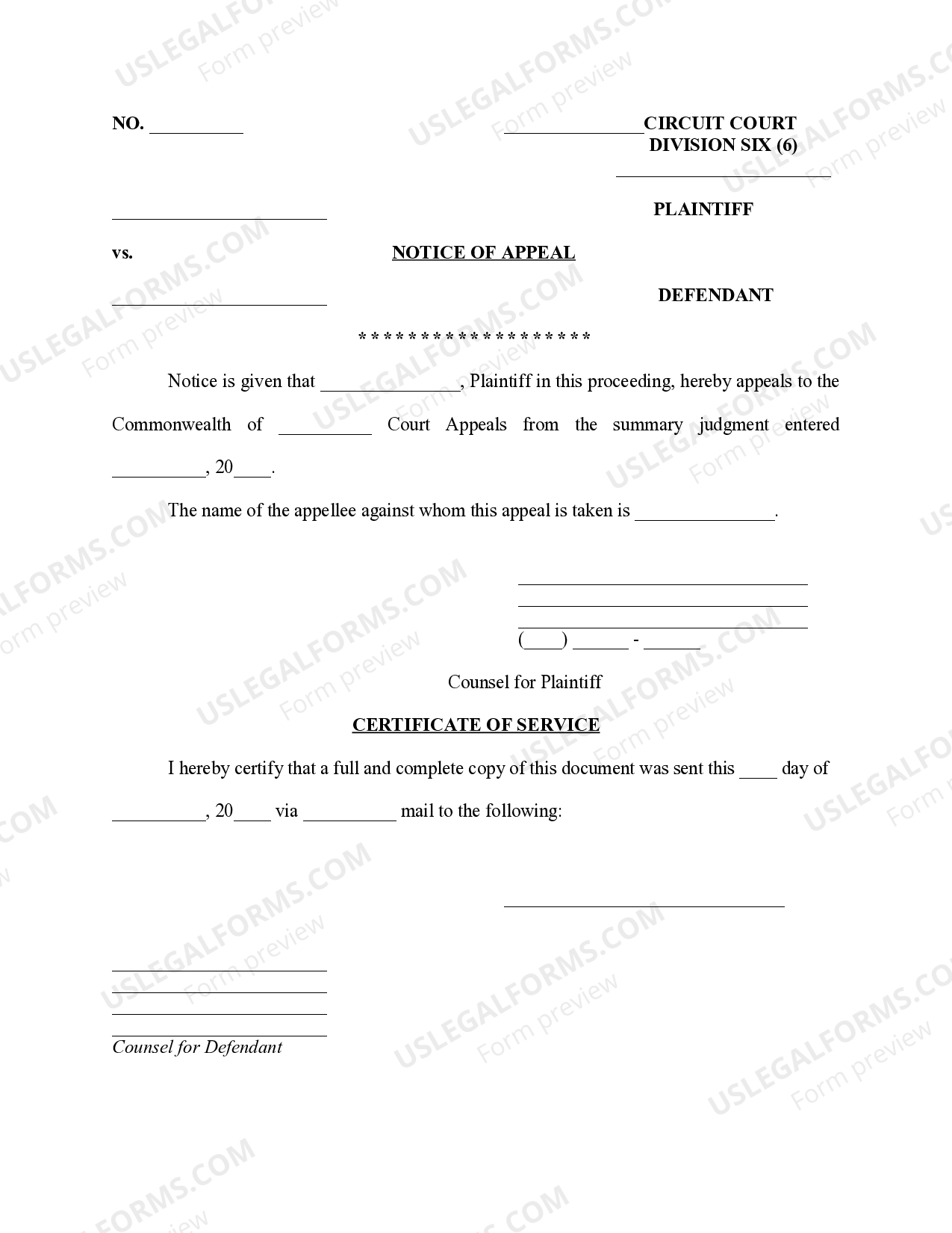 Kentucky Notice of Appeal | US Legal Forms