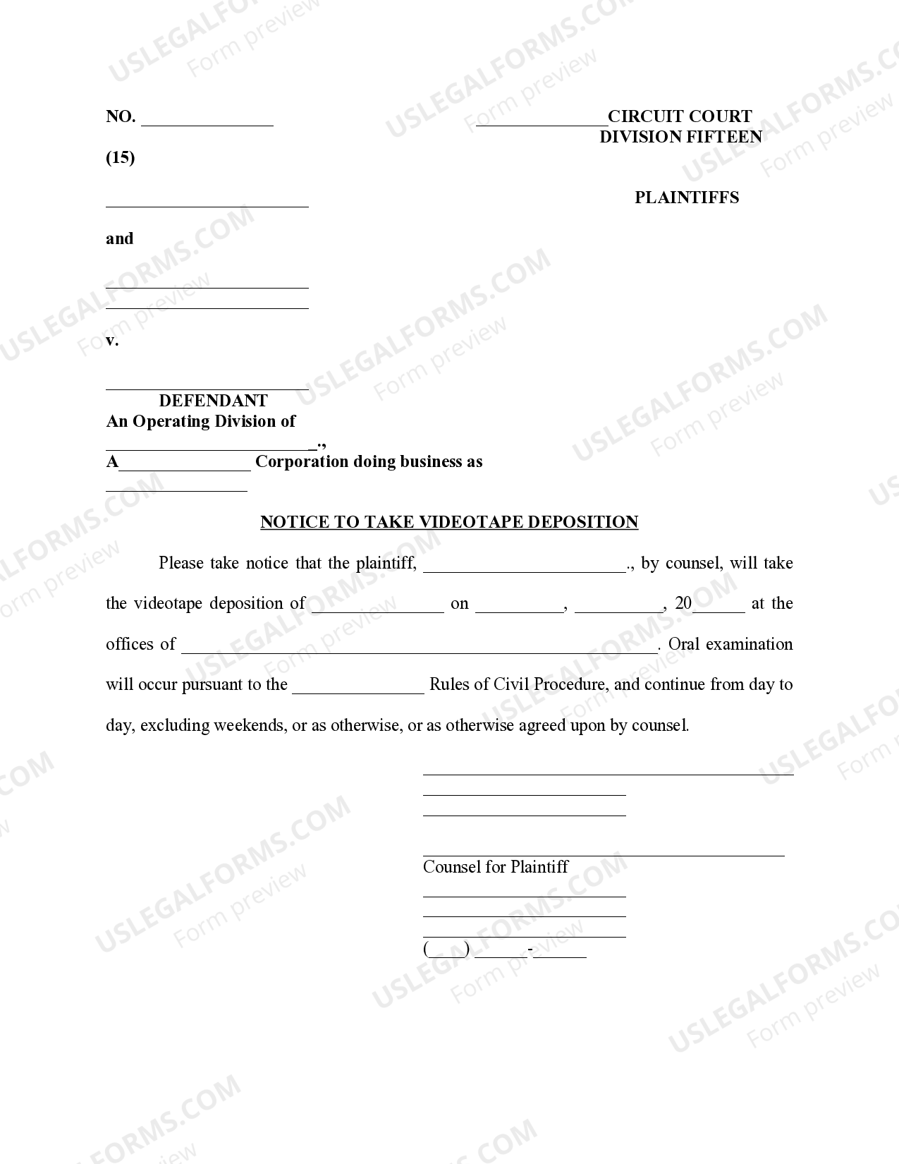 Kentucky Notice To Take Videotape Deposition | US Legal Forms