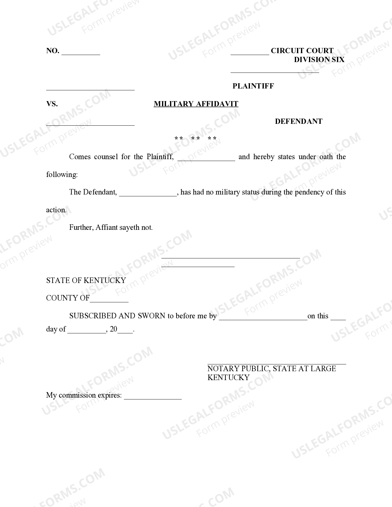 Kentucky Military Affidavit | US Legal Forms
