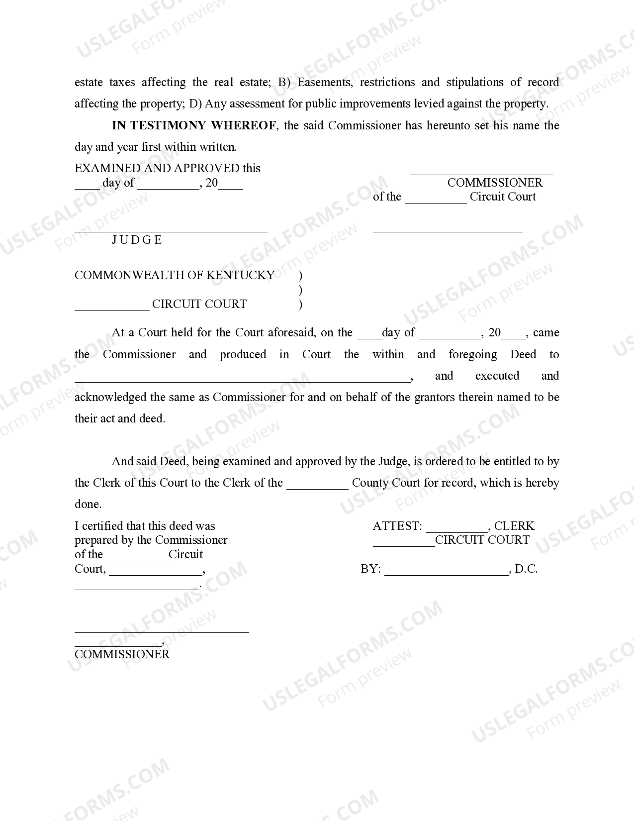 Kentucky Commissioner’s Deed | US Legal Forms
