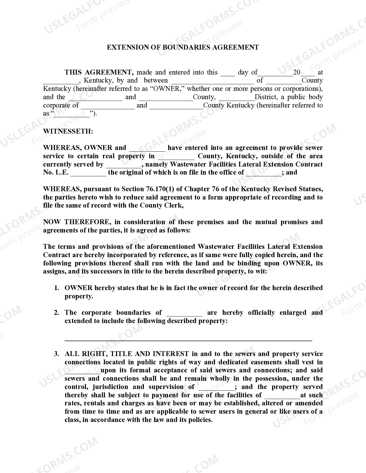 Kentucky Extension of Boundaries Agreement | US Legal Forms