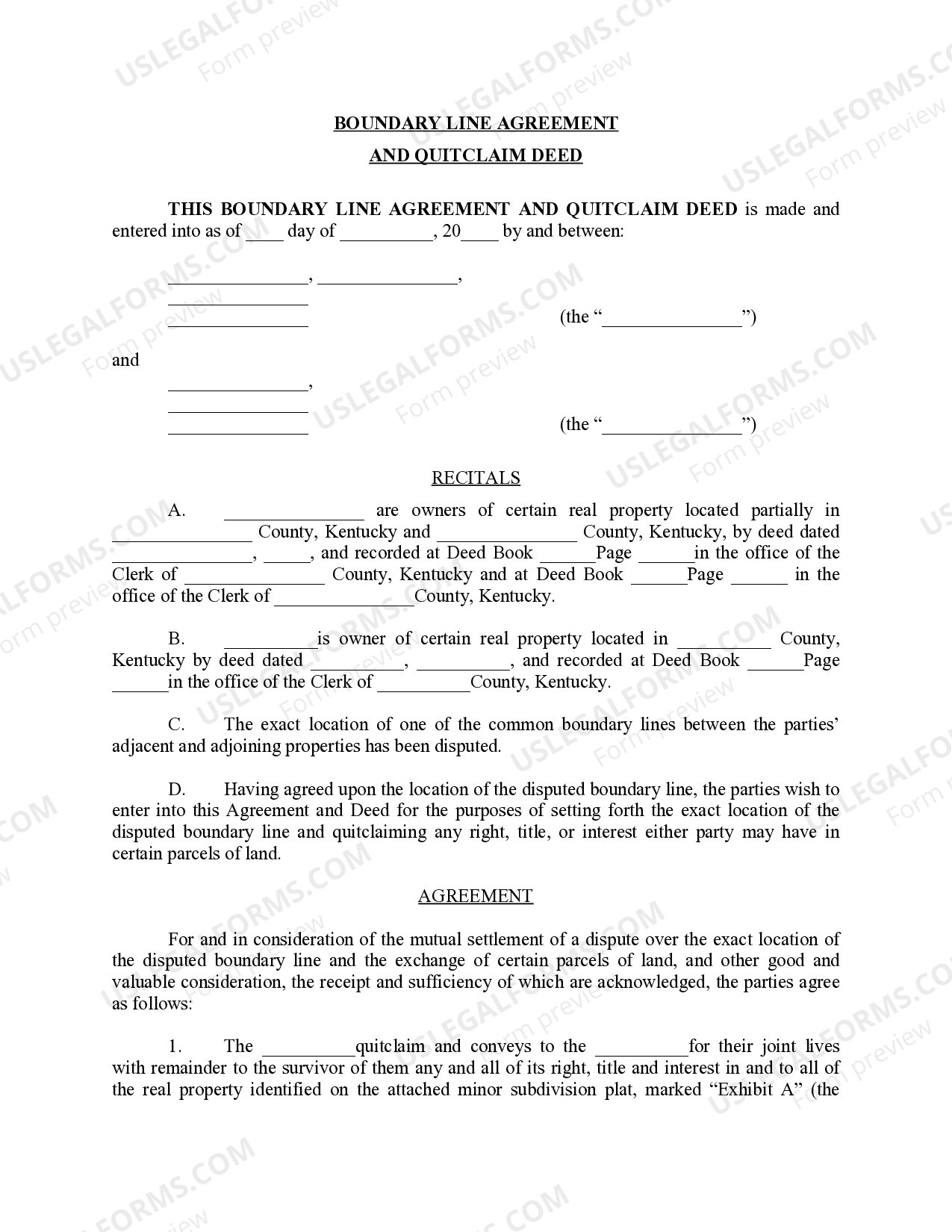Louisville Kentucky Boundary Line Agreement And Quitclaim Deed Louisville Kentucky Boundary Line Agreement And Quitclaim Deed
