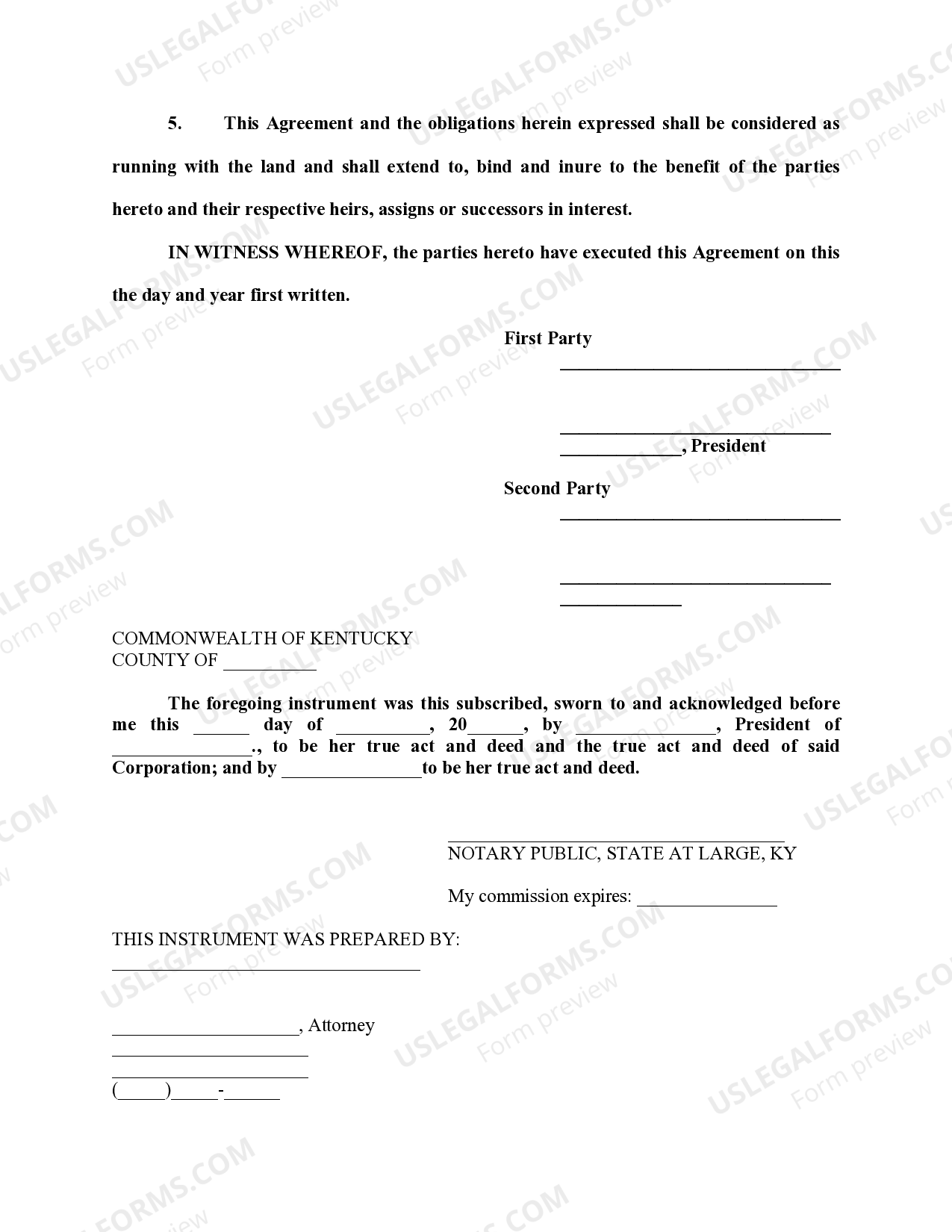 Kentucky Driveway Easement Agreement | US Legal Forms