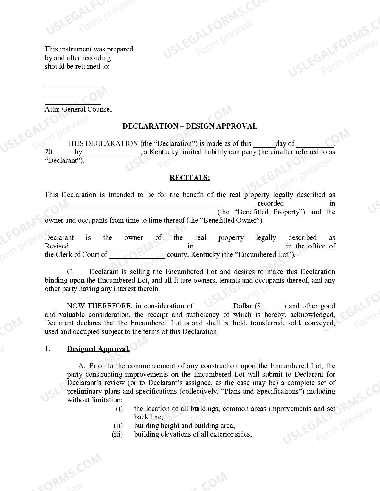 Kentucky Declaration - Design Approval | US Legal Forms