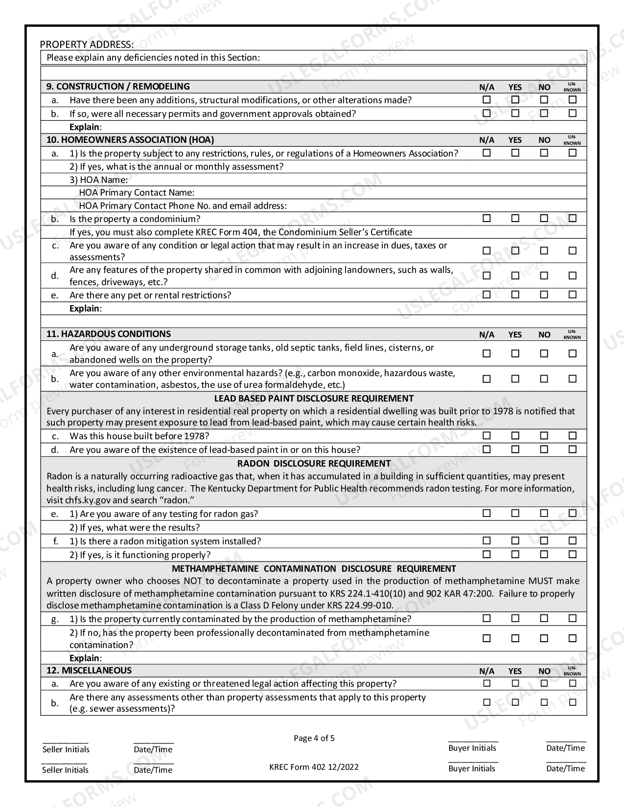 Kentucky Residential Real Estate Sales Disclosure Statement - Kentucky ...