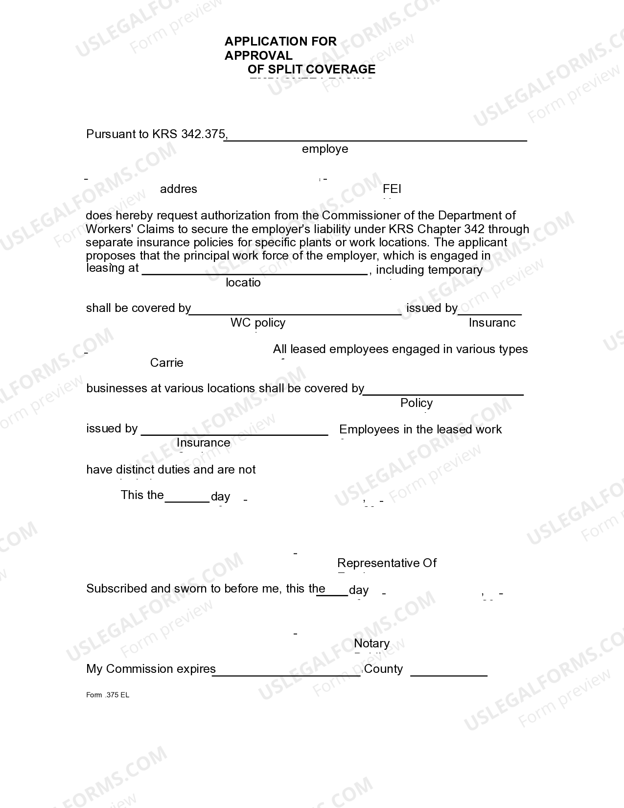 Kentucky Application for Split Coverage Employee Leasing | US Legal Forms
