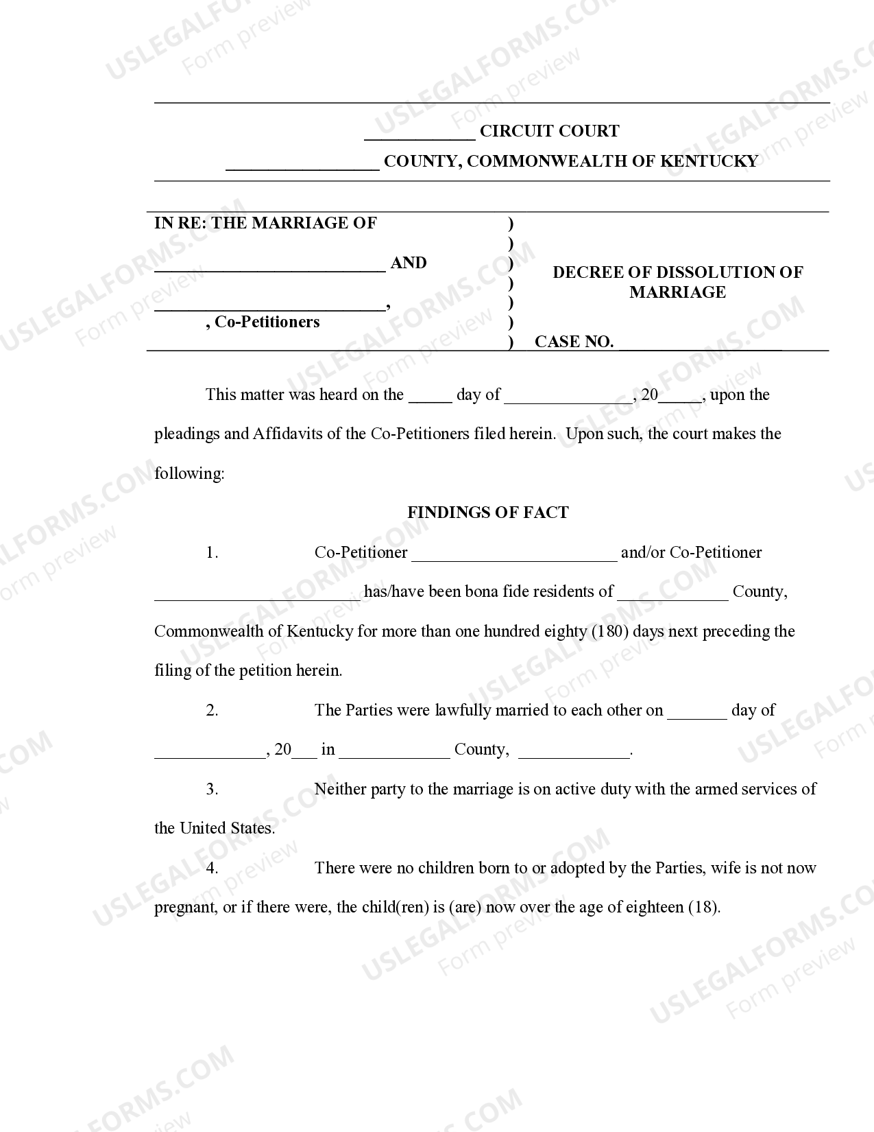 Kentucky Decree of Dissolution of Marriage with No Children ...