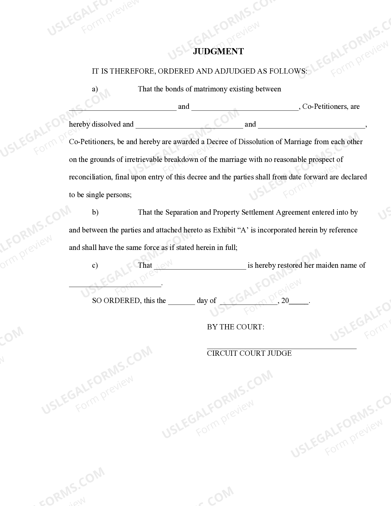 Kentucky Decree of Dissolution of Marriage with No Children ...