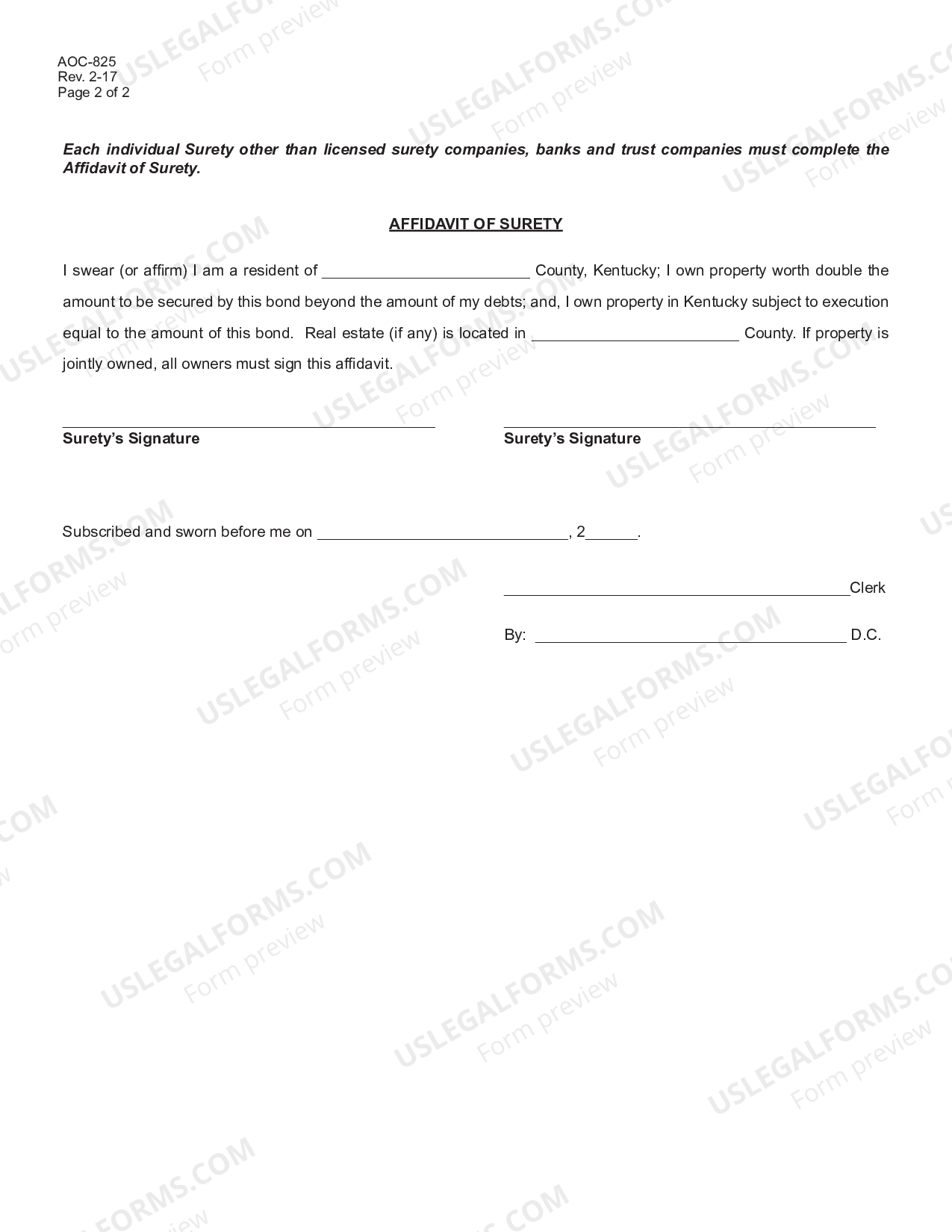 Kentucky Fiduciary Bond - Aoc 825 | US Legal Forms