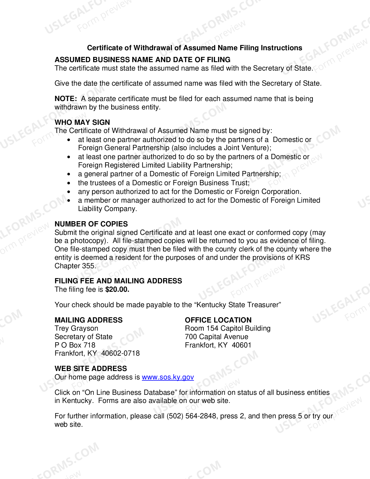 Certificate Of Assumed Name In Kentucky | US Legal Forms