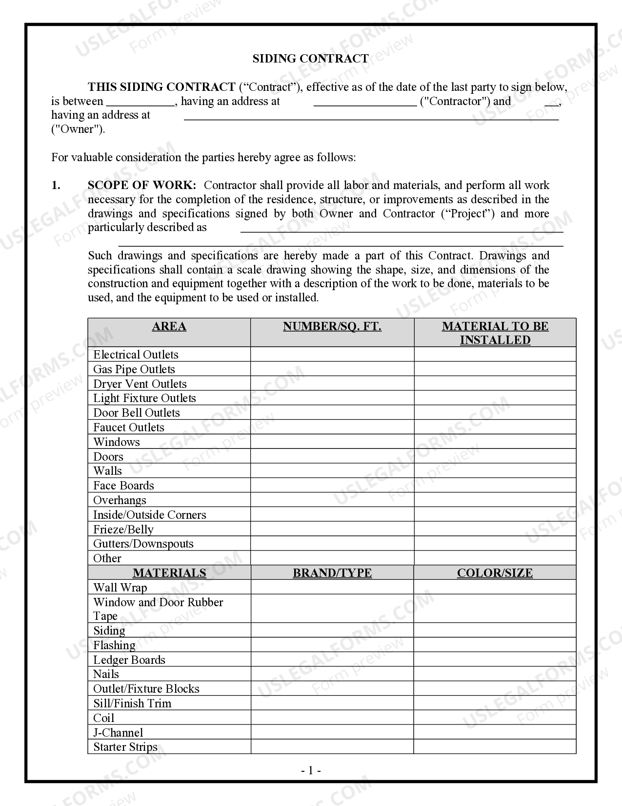 Louisiana Siding Contract for Contractor | US Legal Forms