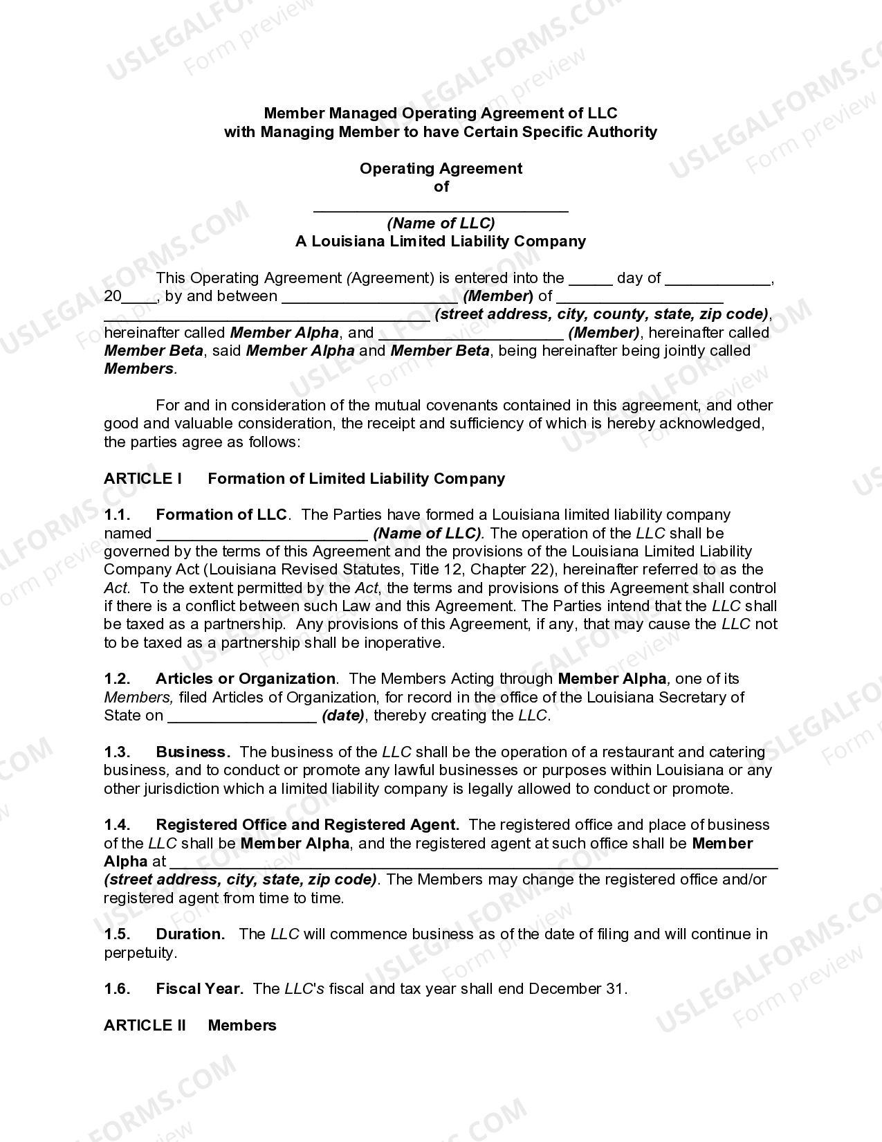 Member Managed Llc Operating Agreement Template