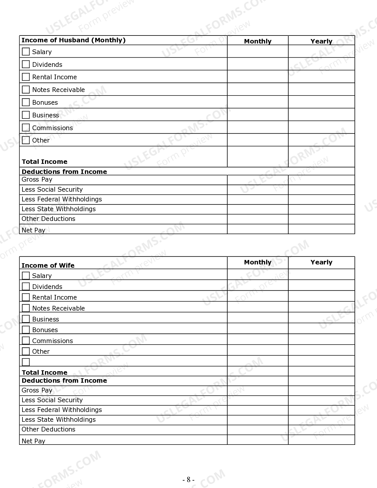 Louisiana Divorce Worksheet and Law Summary for Contested or ...
