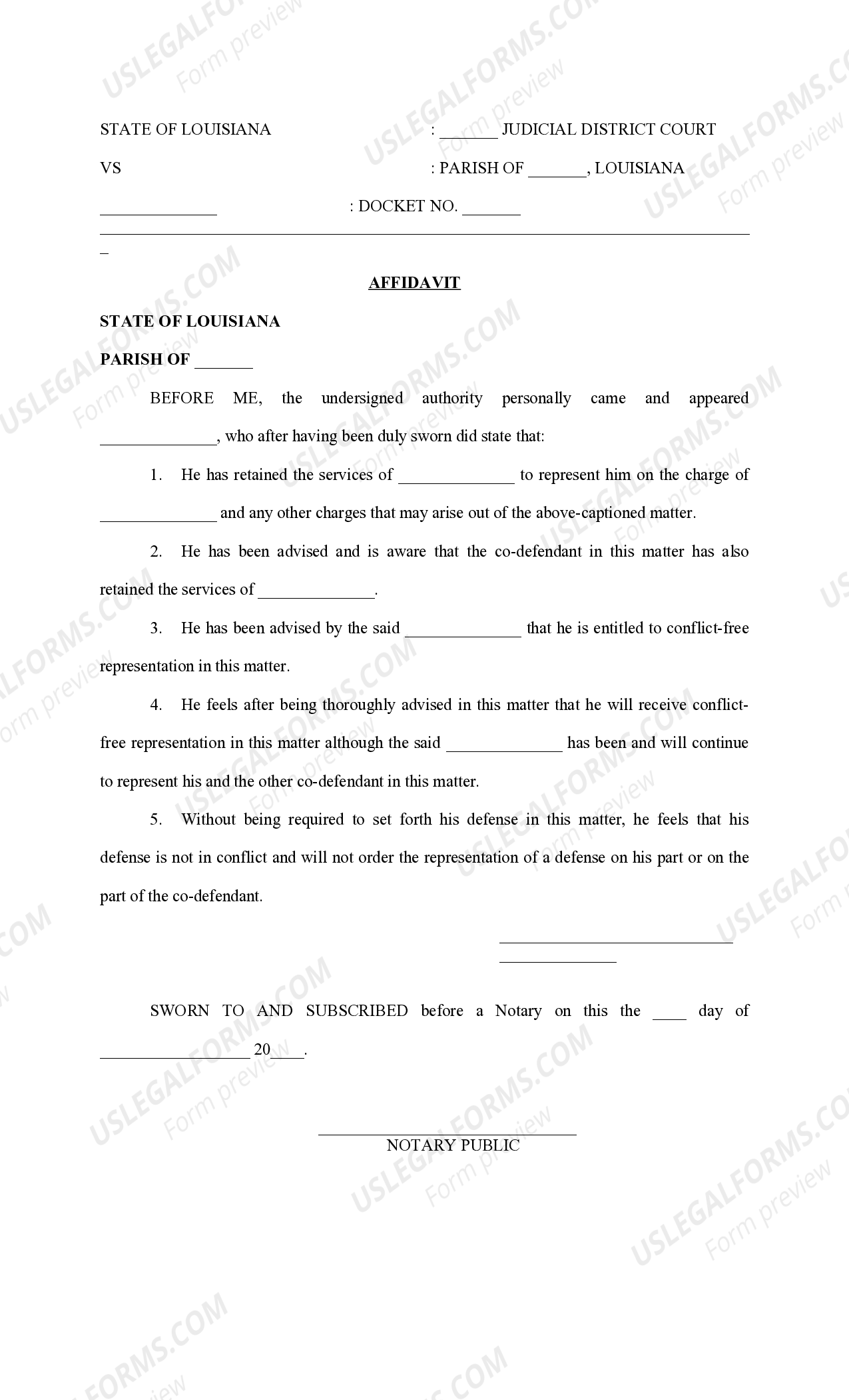 Louisiana Affidavit Shared Representation with Co Defendant - Co ...